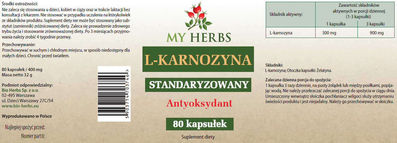 L-KARNOZYNA ANTYOKSYDANT STANDARYZOWANY 80 KAPS. My Herbs