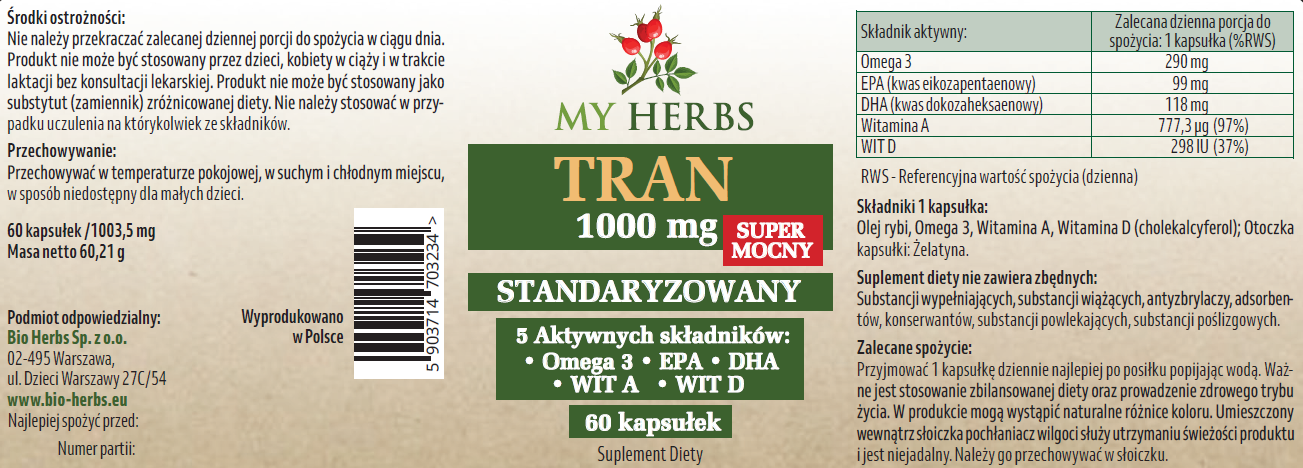 TRAN 1000 MG SUPER MOCNY STANDAR. 60 KAPS. My Herbs